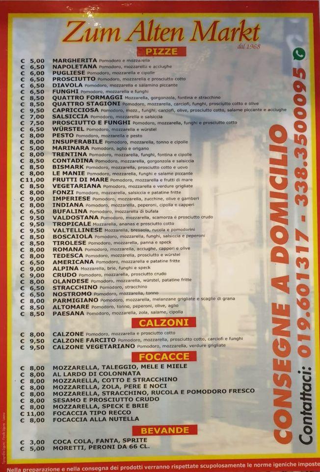 Menu at Al Vecchio Mercato restaurant, Finale Ligure, Via Molinetti