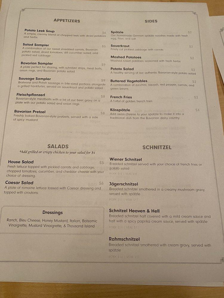 Menu at Bavarian Brauhaus pub & bar, Bryan