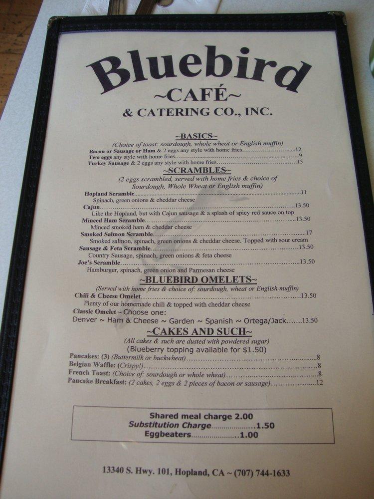 Menu at Bluebird Cafe, Hopland, US-101