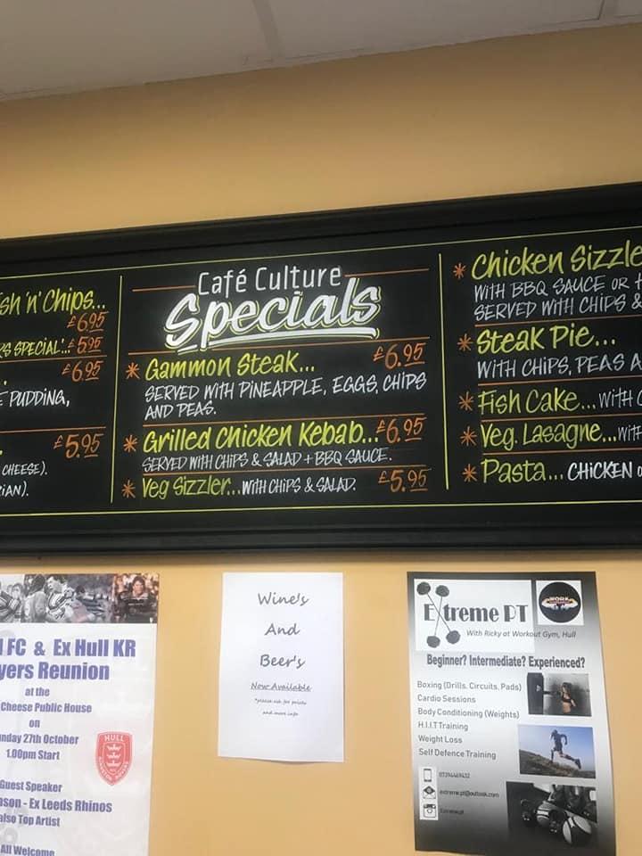 Menu at Cafe Culture Of Hull, Hull
