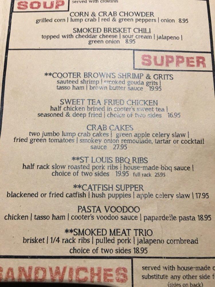 Menu at Cooter Brown's Twisted Southern Kitchen and Bourbon Bar ...