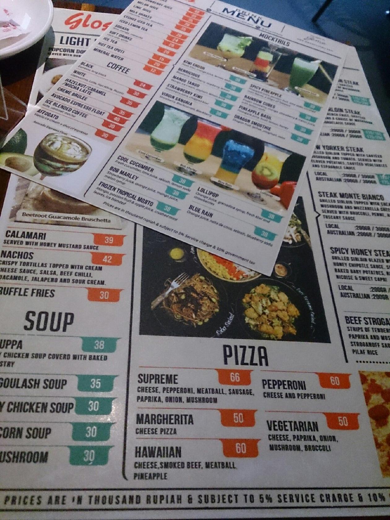 Menu at Glosis Restaurant, Bandung, Jl. Citarum No.12