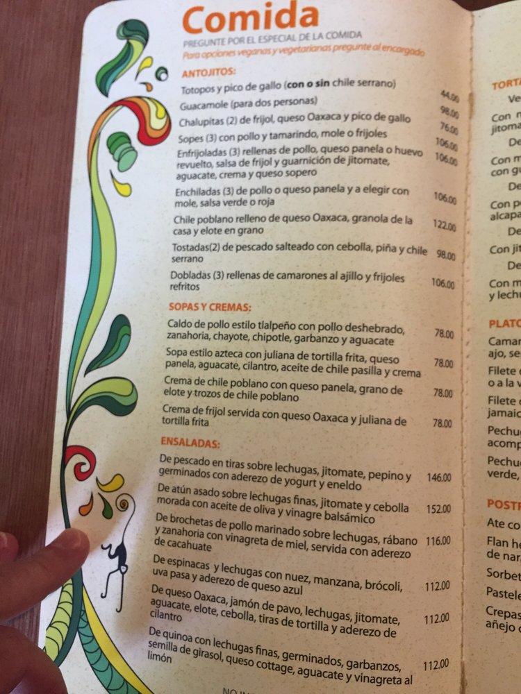 Carta del restaurante La Cueva del Chango, Playa del Carmen, Av 38 ...