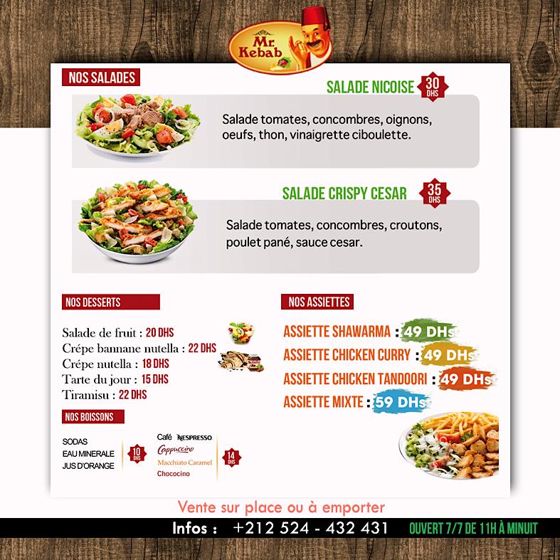 Menu at Mr Kebab, Marrakesh