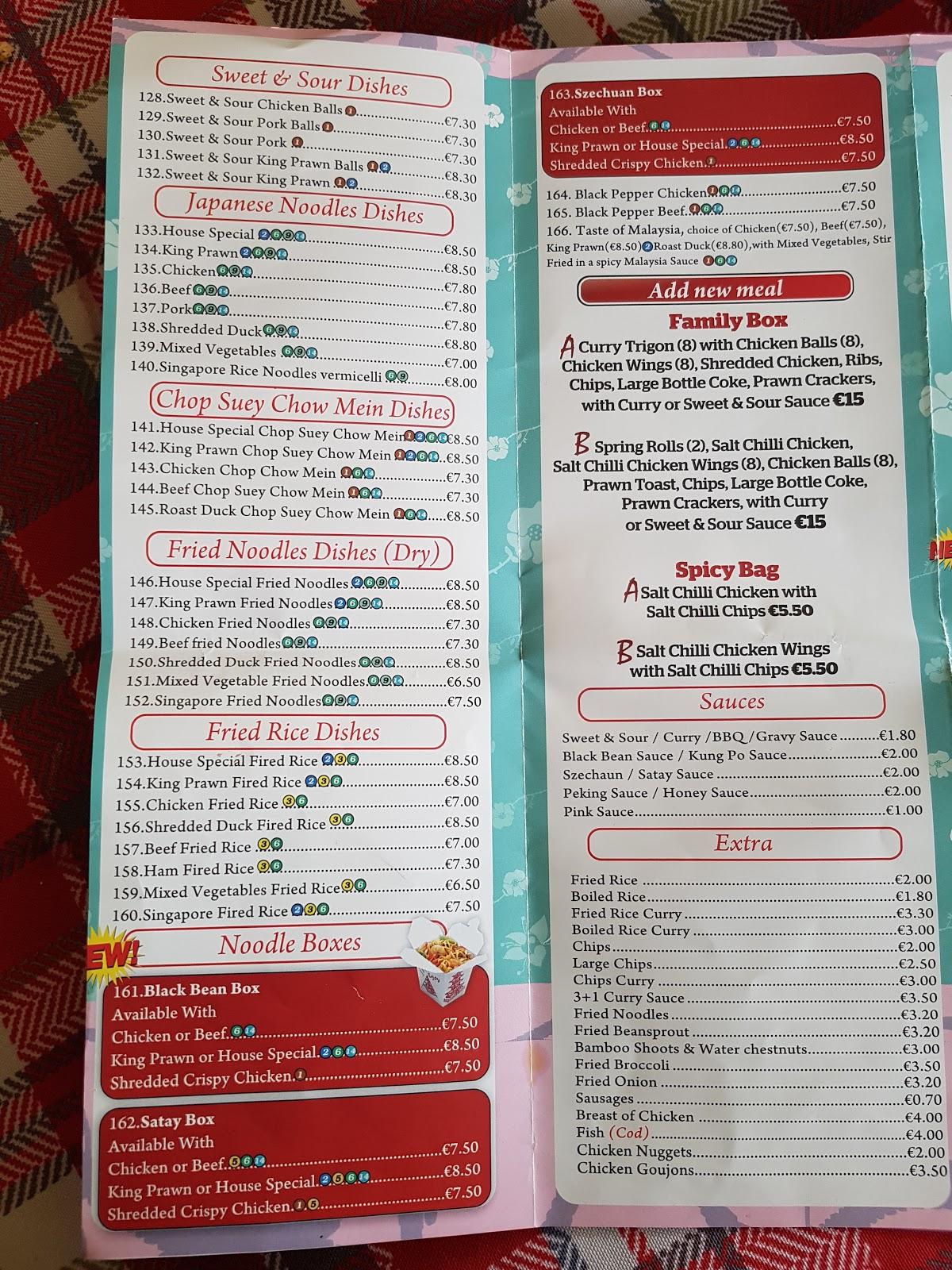 Menu at New Peking restaurant, Killybegs, Main St