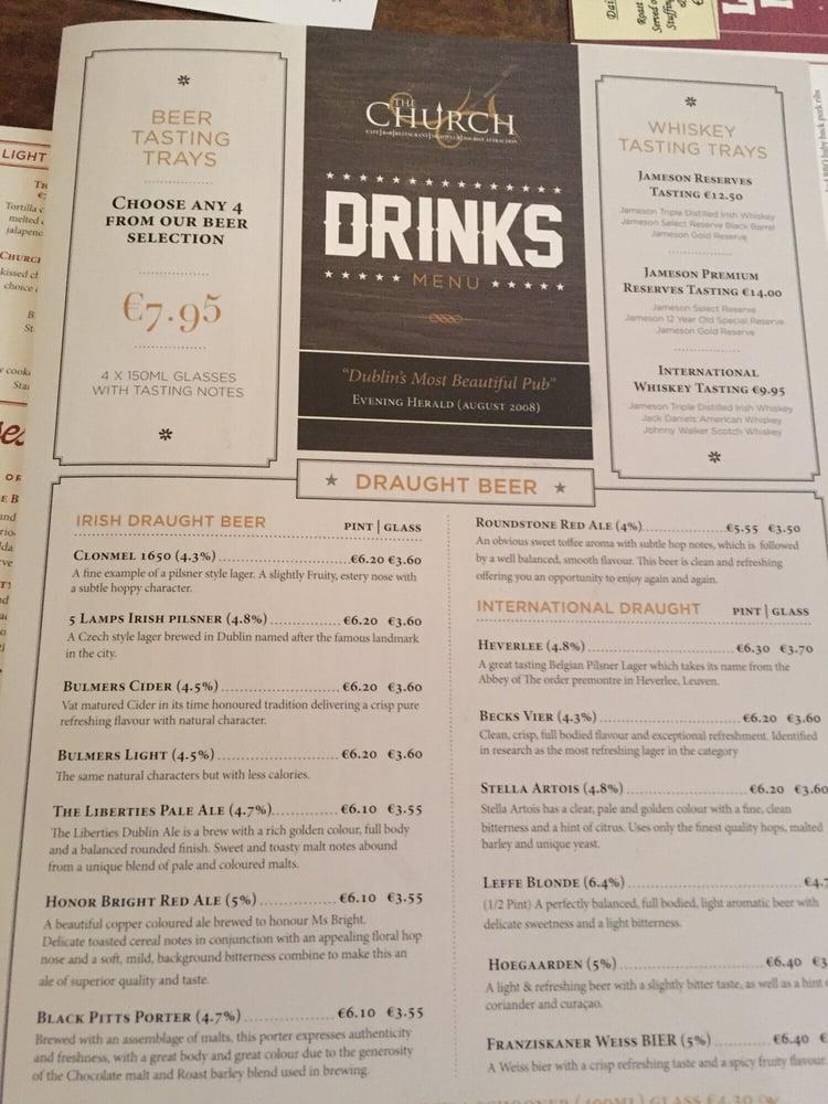Menu at The Church Café Bar, Dublin, Jervis St