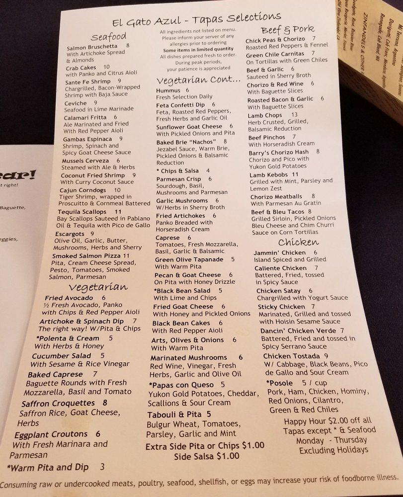 Menu at El Gato Azul pub & bar, Prescott