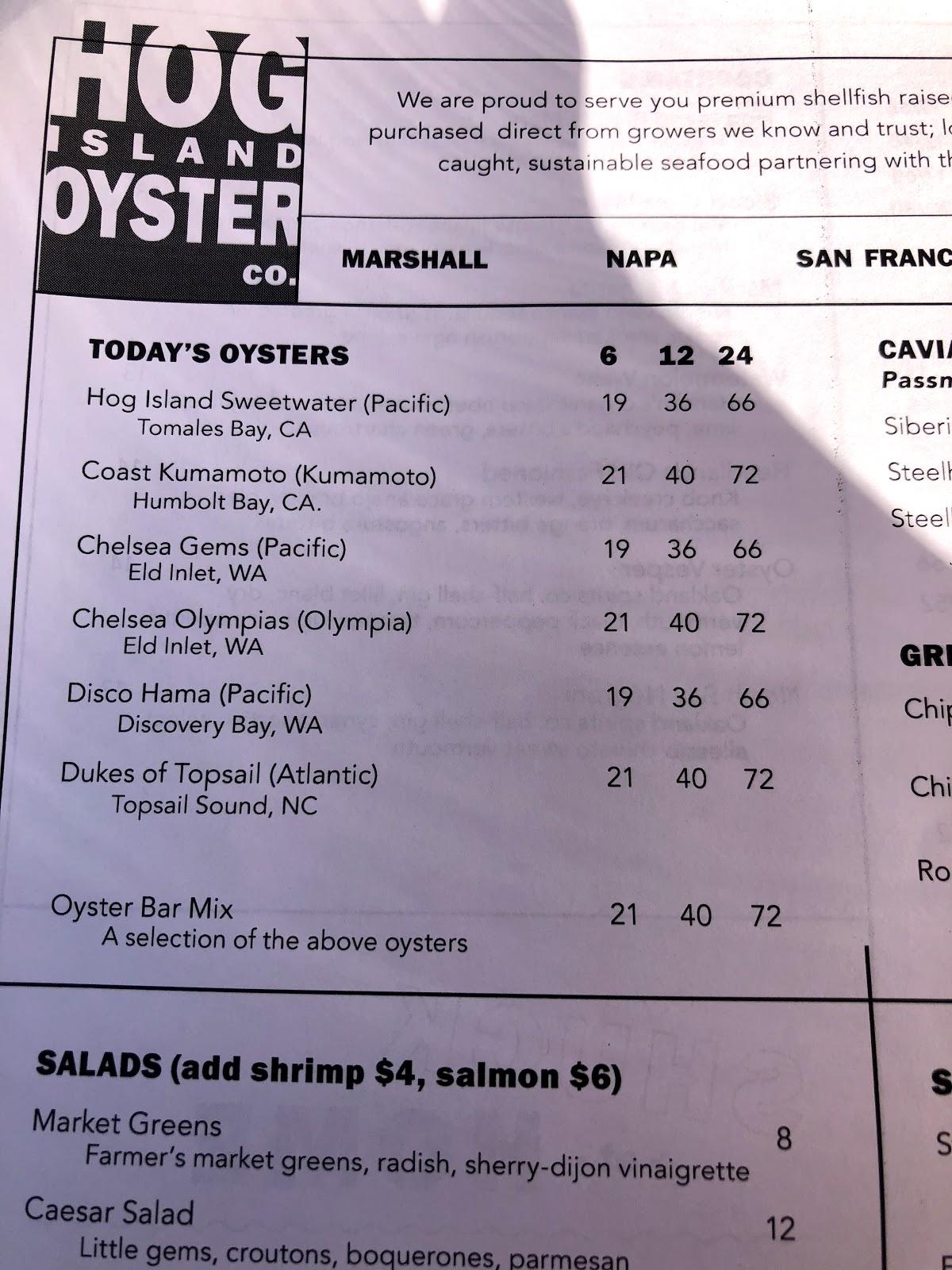 Menu at Hog Island Larkspur restaurant, Larkspur