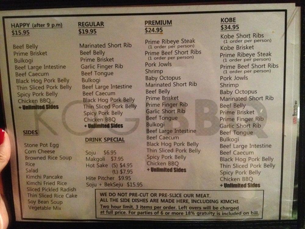 Menu at Kogi Korean BBQ, San Diego