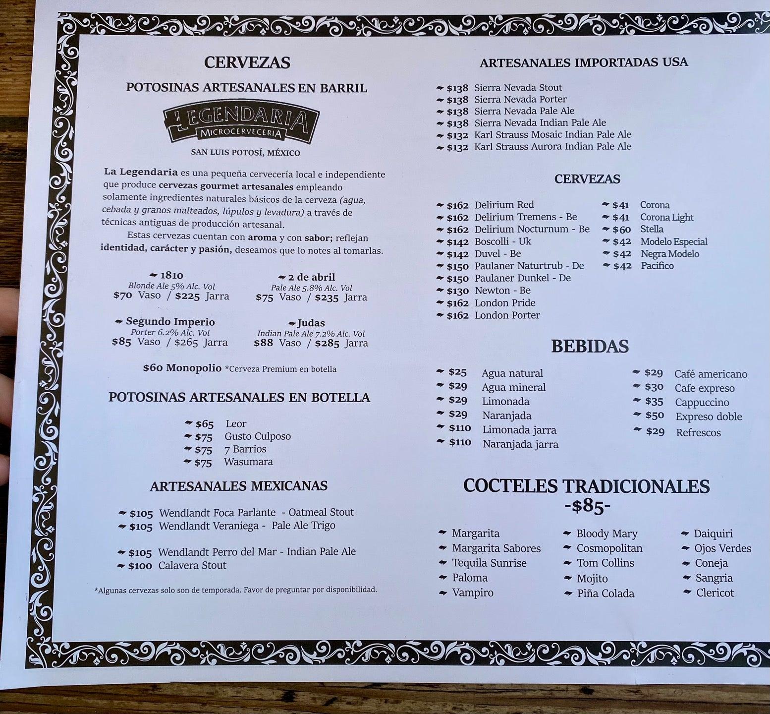 Menu at La Oruga y La Cebada pub & bar, San Luis Potosi, Avenida ...