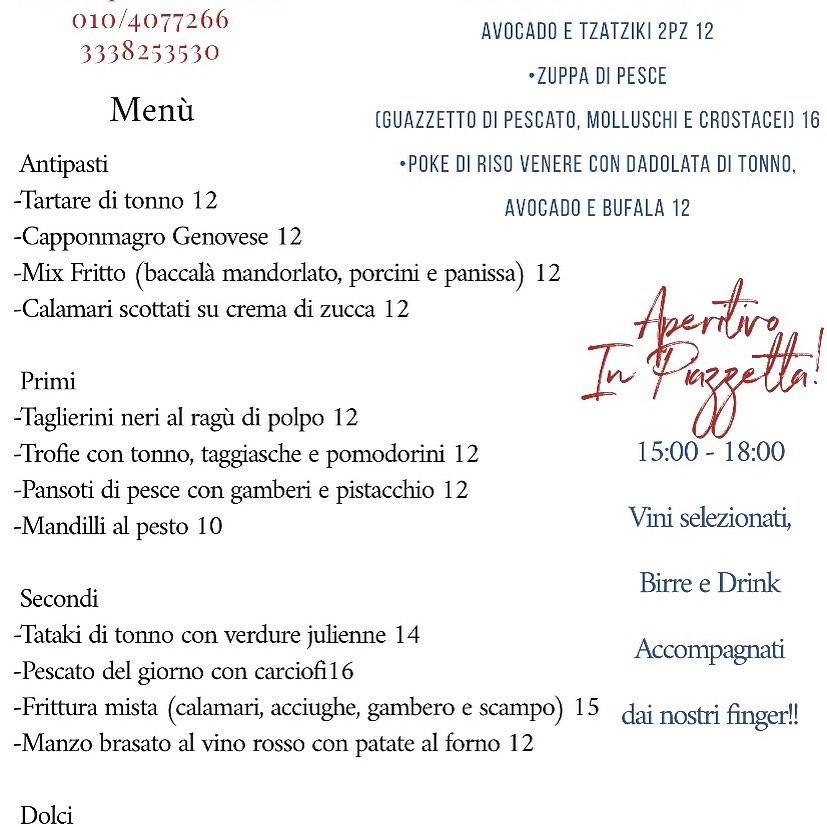 Menu at Locanda Spinola restaurant, Genoa
