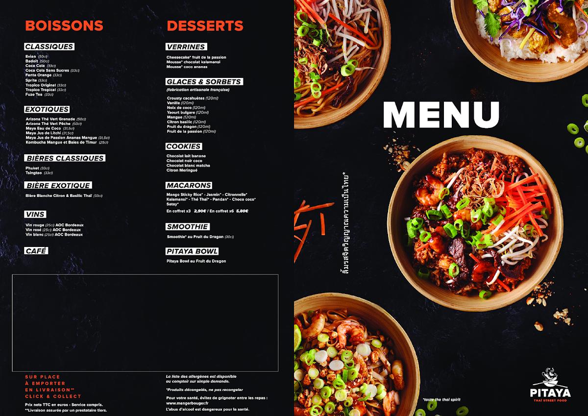 Menu at Pitaya Thaï Street Food restaurant, Bruz