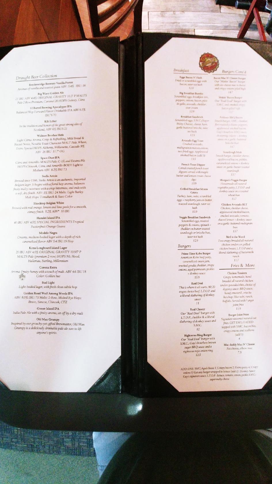 Menu at Studio Bar, Burbank