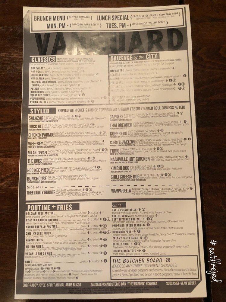 Menu at The Vanguard pub & bar, Milwaukee