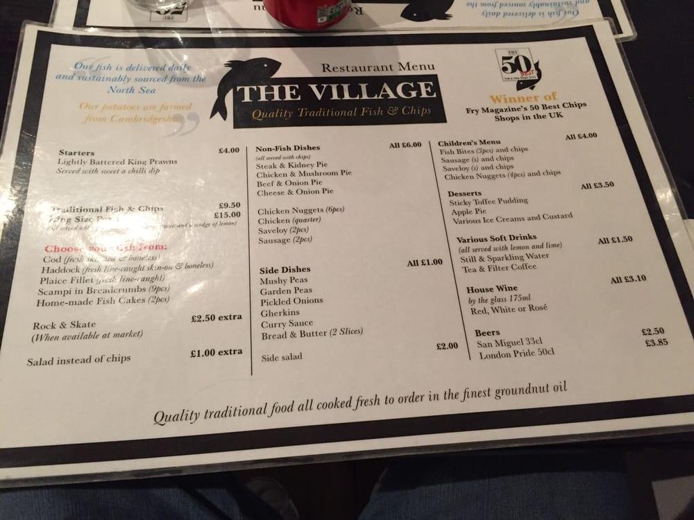 Menu at The Village Fish & Chips restaurant, Orpington, The Old Wine Store