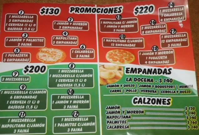 Menu at Tijuana Bar, San Martín
