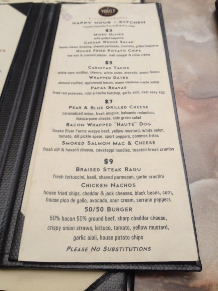 Menu at Vault 244 restaurant, Albany