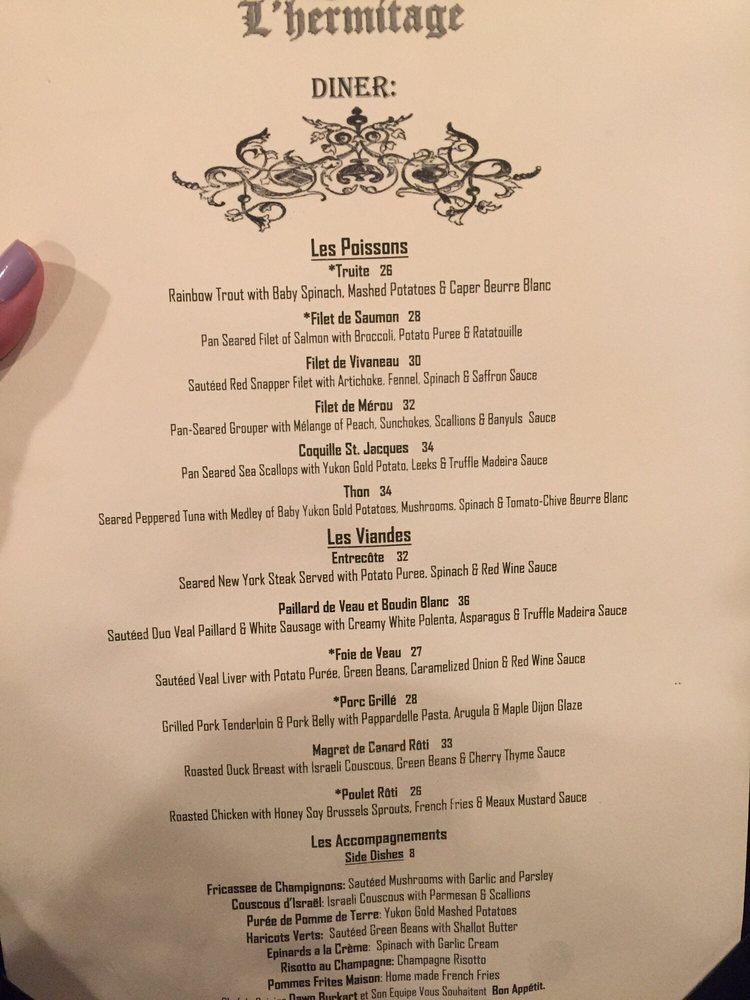 Menu at Bistro L'Hermitage restaurant, Woodbridge