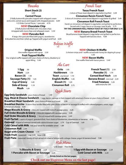 Menu at Main Street Cafe, Paris