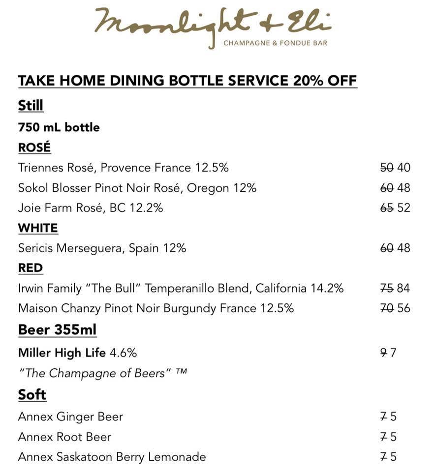 Menu at Moonlight & Eli pub & bar, Calgary