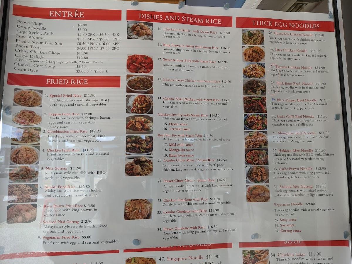 Menu at rice and noodle hut restaurant, Richlands