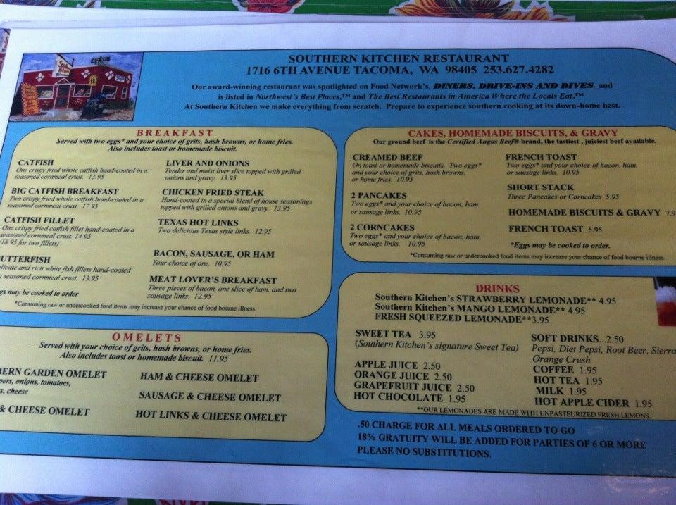 Menu at Southern Kitchen restaurant, Tacoma, 6th Ave