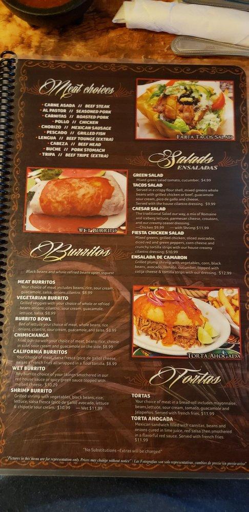 Menu at Tacos Jalisco restaurant, Reno, Lemmon Dr