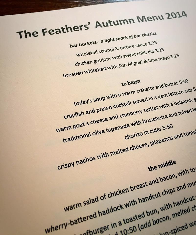 Menu at The Feathers Hotel pub & bar, Dersingham