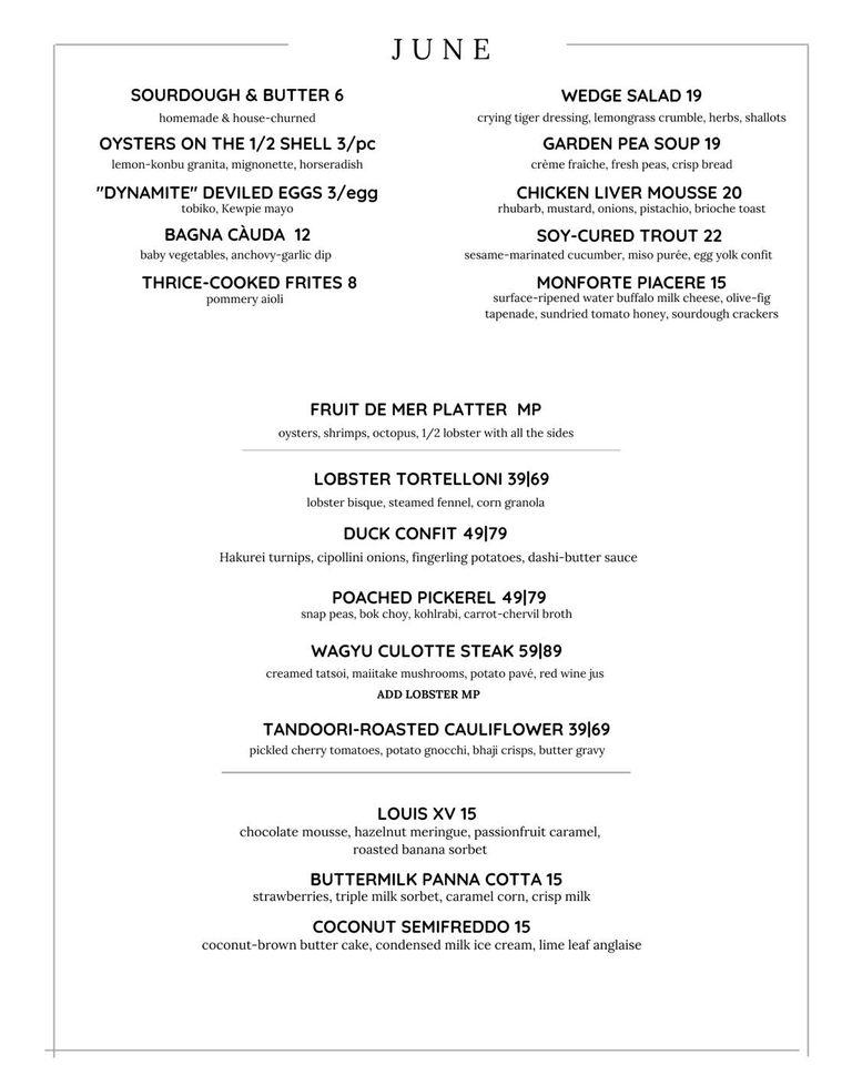 Menu at The Prune Restaurant, Stratford