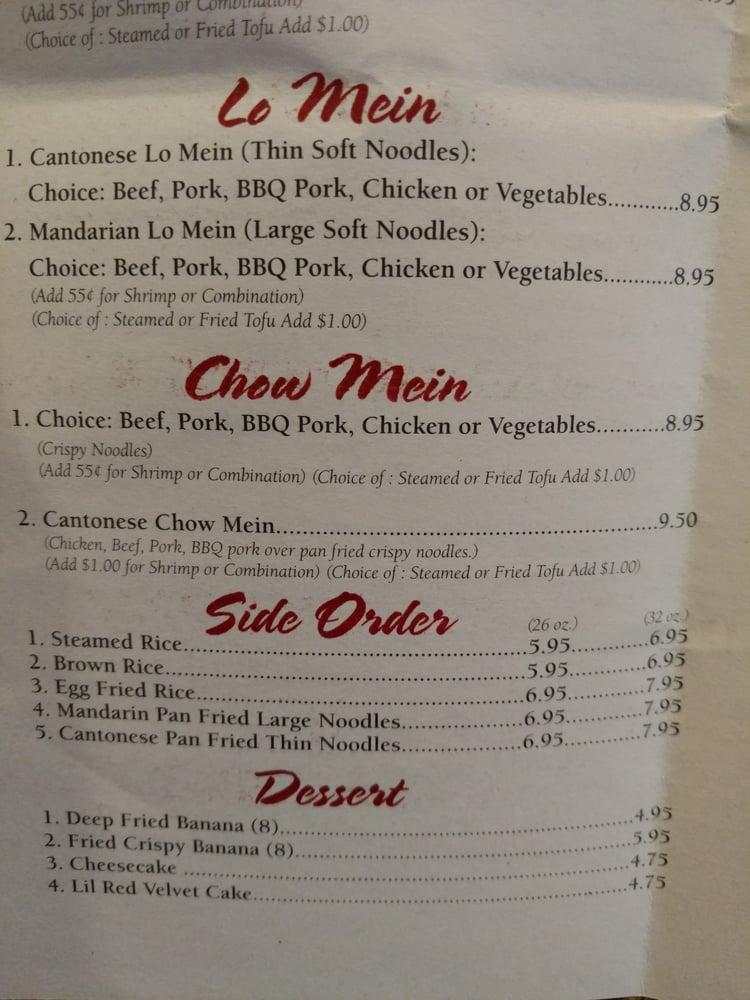 Menu at Wei Asian Café restaurant, Tucson