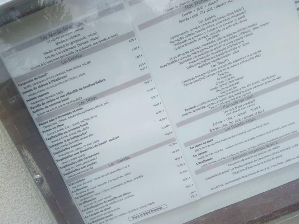 Menu au A Tavola restaurant, Herbignac