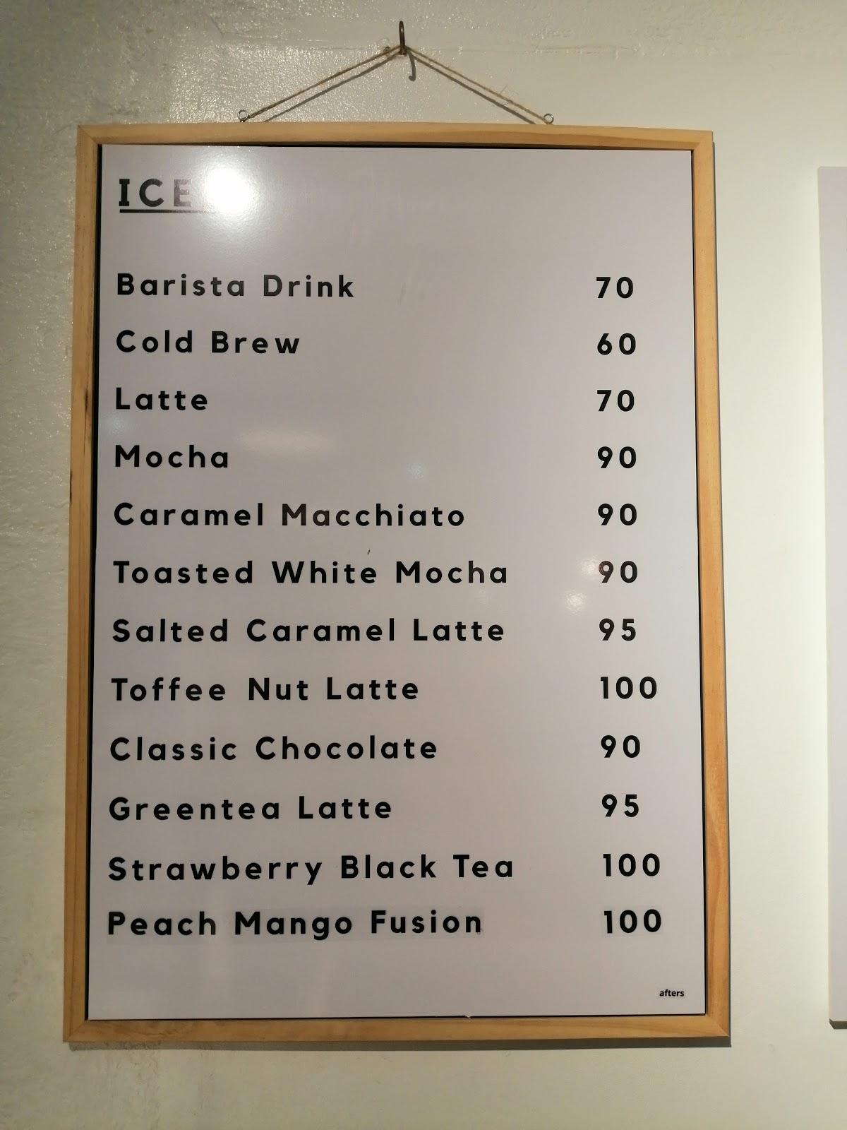 Menu at Afters Coffee House, Taytay