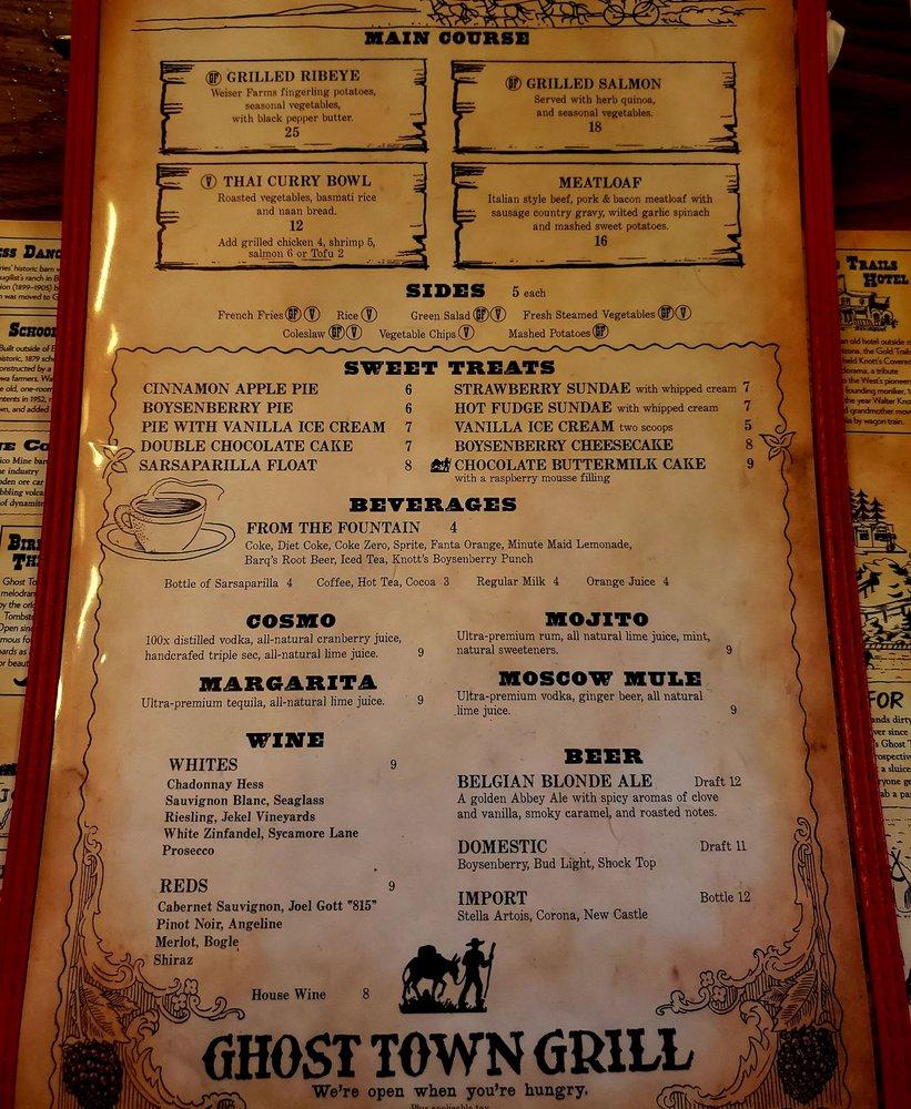 Menu at Ghost Town Grill restaurant, Buena Park
