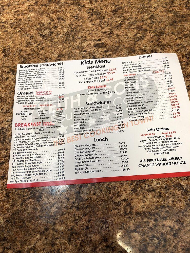 Menu at Keith & Sons restaurant, Seat Pleasant
