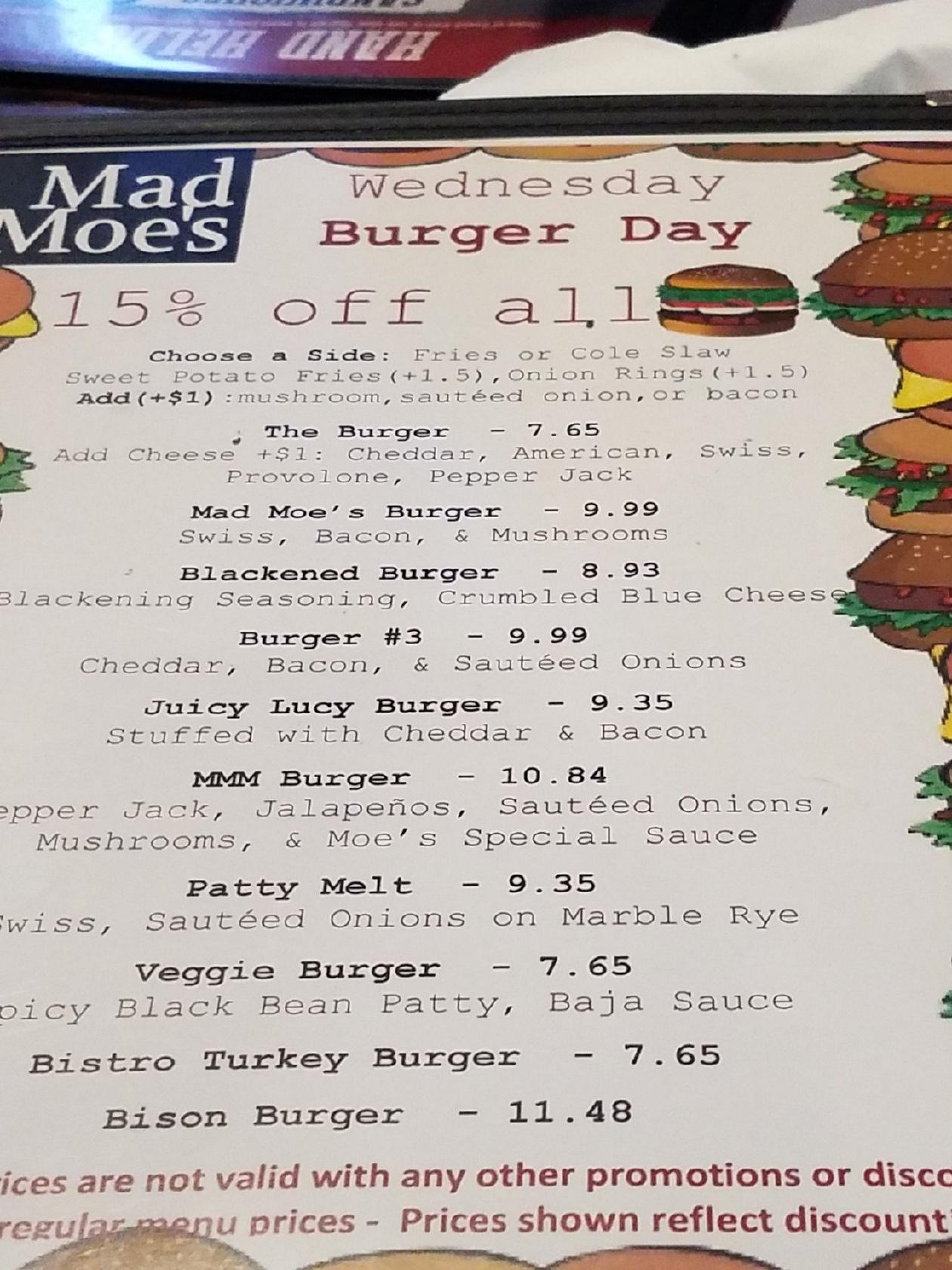 Menu at Mad Moe's Sports Pub & Grill, Osprey