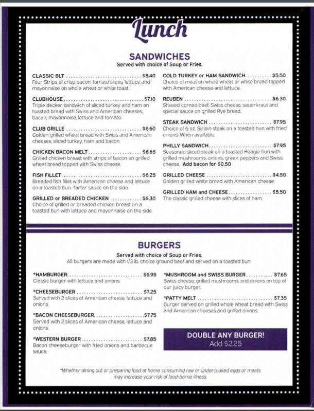 Menu at Mosinee Cafe, Mosinee