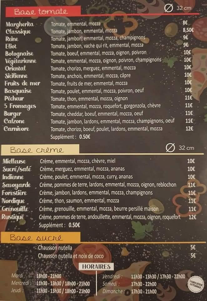 Menu au Pizza Délice restaurant, Saint-Romain-la-Motte