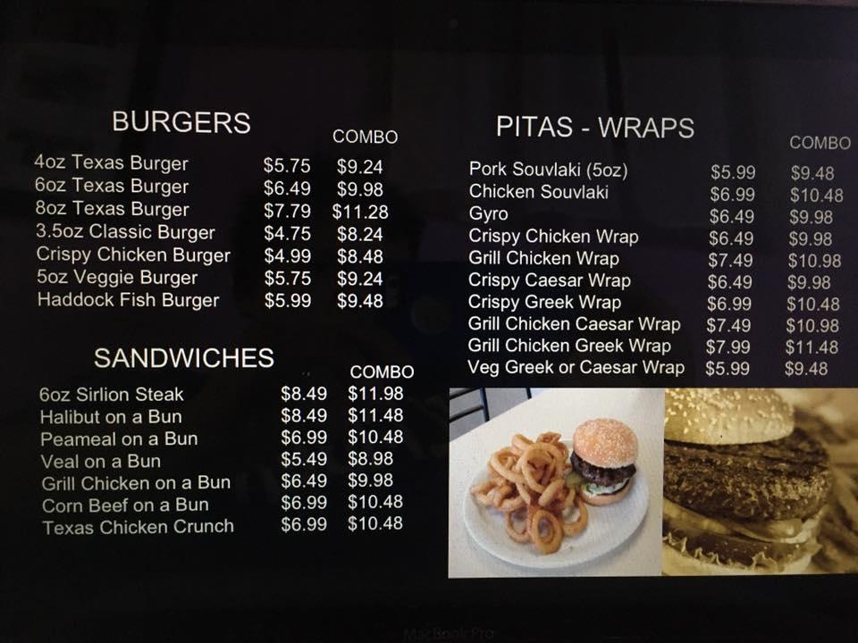 Menu at Texas Burger & Pizza restaurant, Kawartha Lakes, 8 Lindsay St