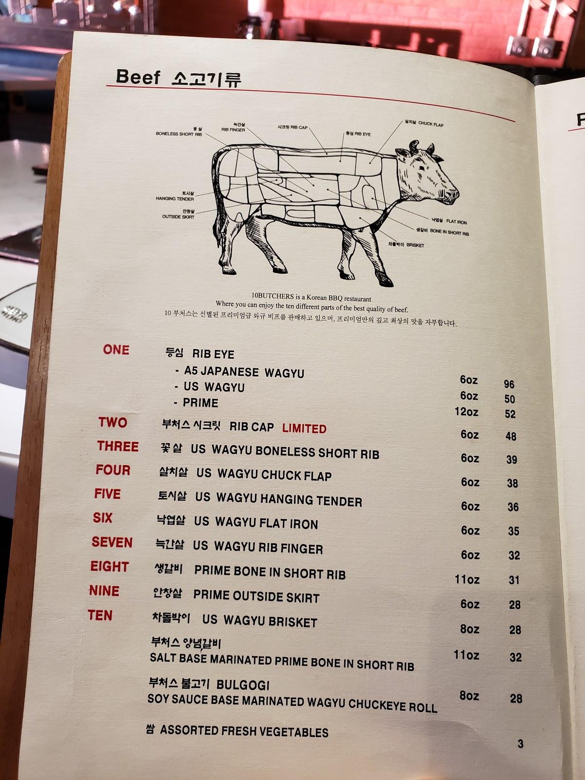 Menu at 10 Butchers Korean BBQ, Sunnyvale