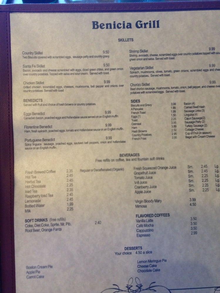 Menu at Benicia Grill restaurant, Benicia