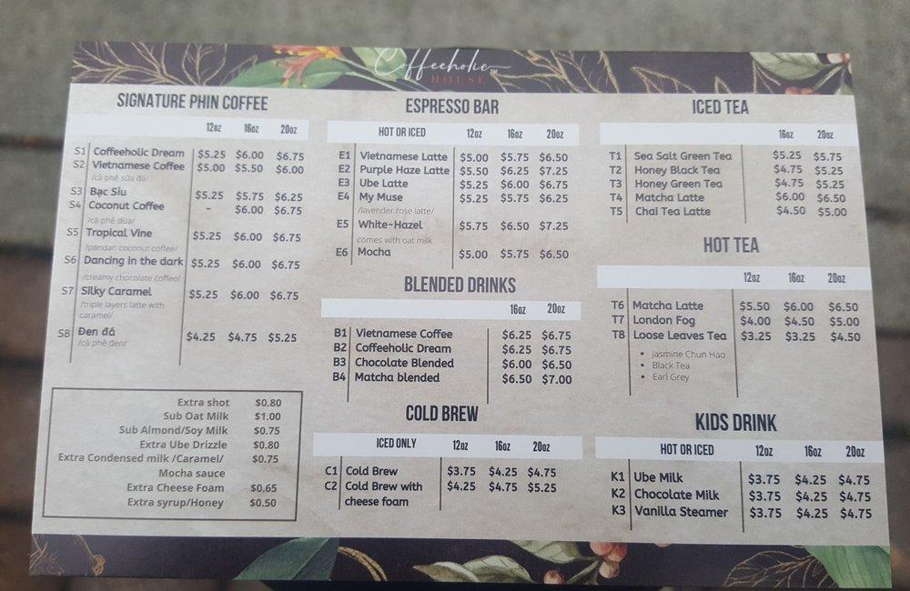 Menu at Coffeeholic House Greenwood restaurant, Seattle