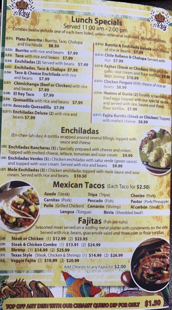 Menu at El Rey Mexican and Greek Restaurant, Robertsdale