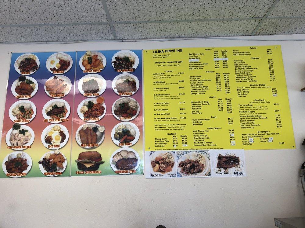 Menu at Liliha Drive Inn BBQ, Honolulu
