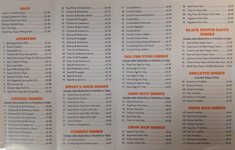 Menu at Lucky House fast food, Ardrossan