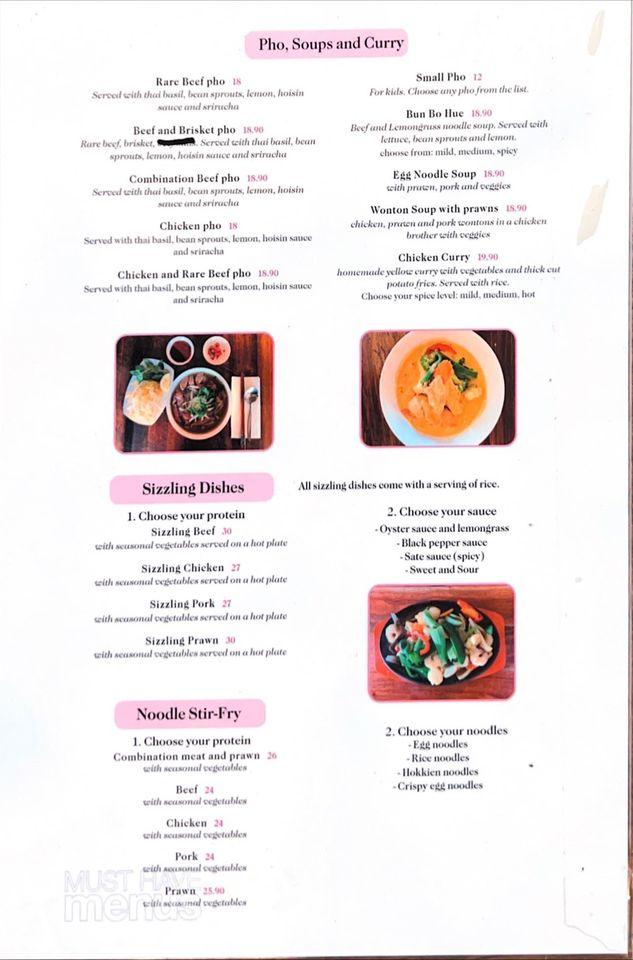 Menu at Saigon Sen restaurant, Albert Park