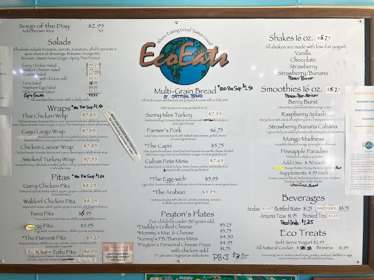 Carta del restaurante Eco Eats, Cayo Largo