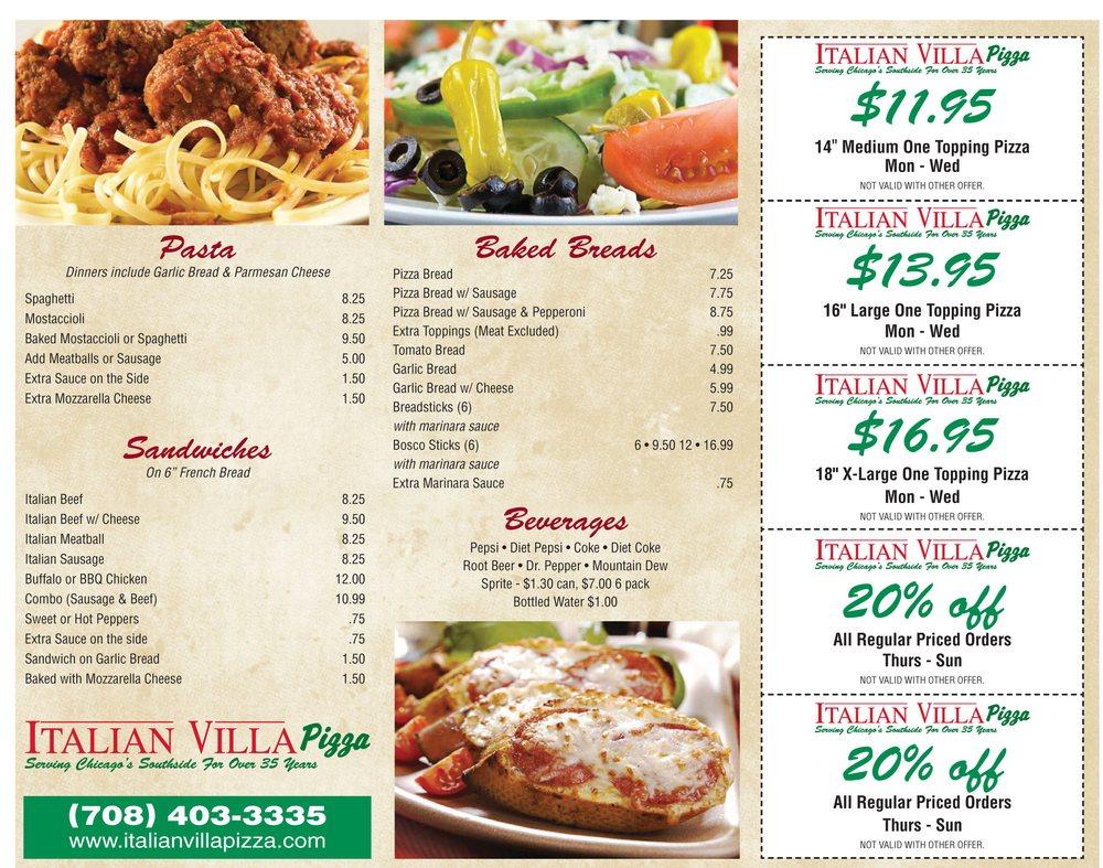 Menu at Italian Villa Pizza pizzeria, Orland Park, W 144th Pl