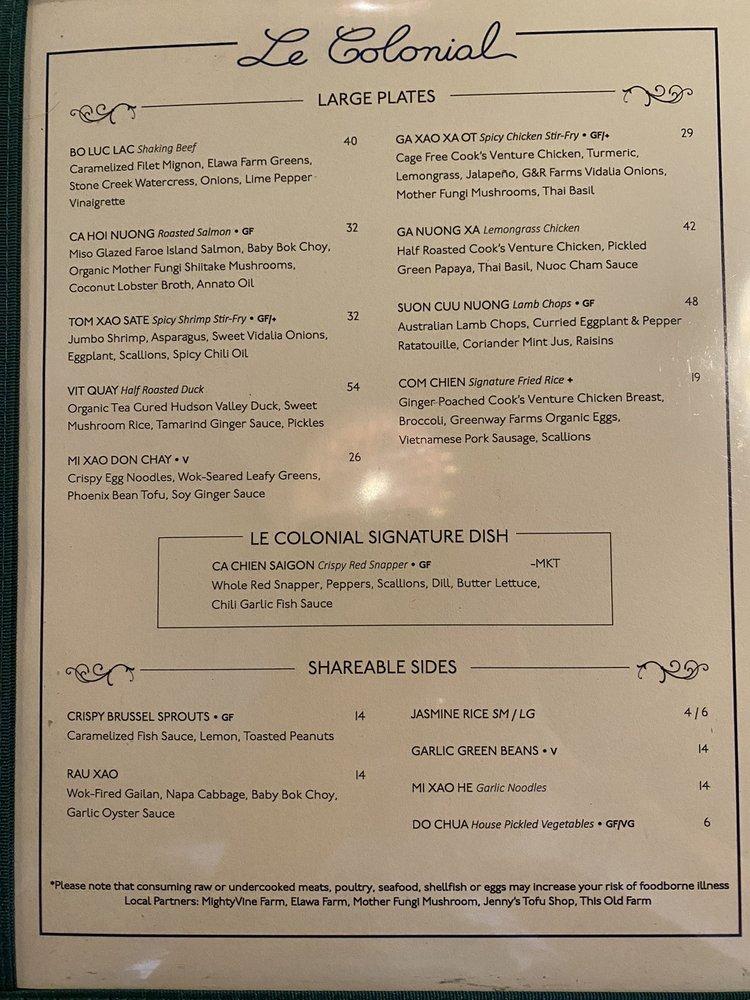 Menu at Le Colonial Lake Forest restaurant, Lake Forest