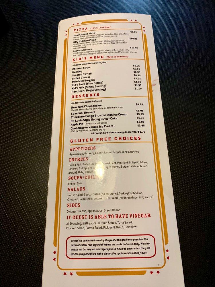 Menu at Lester's pub & bar, Ladue, Clayton Rd