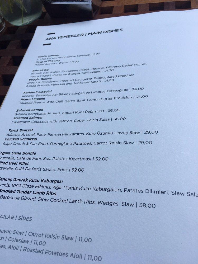 Menu at Monochrome, Istanbul